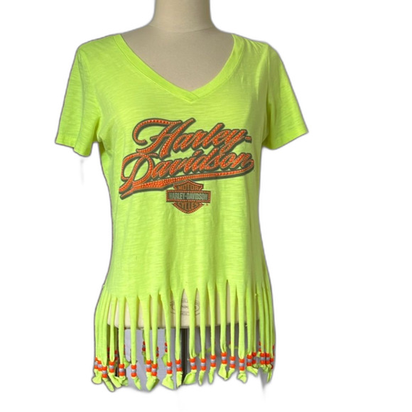 Harley-Davidson | Tops | Harley Davidson Neon Vneck Custom Beaded ...